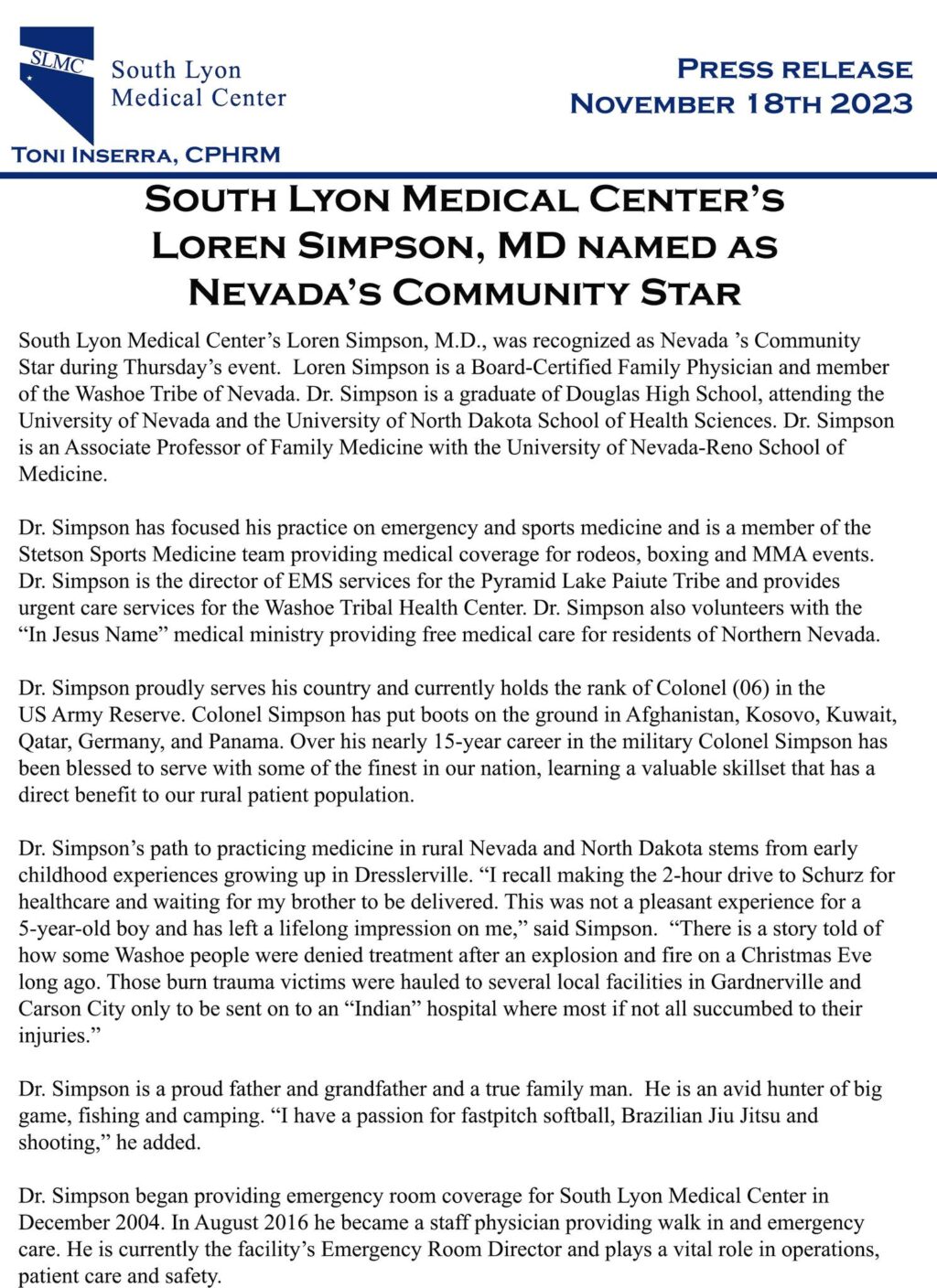 Colonel Loren Simpson MD 11.2023 – Pizen Switch Times